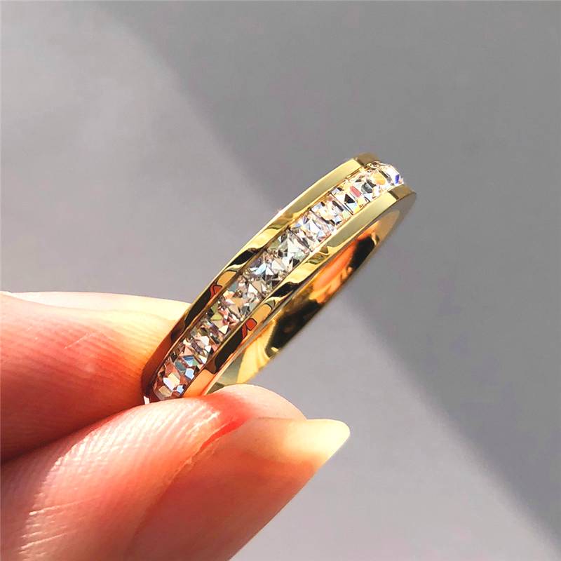 Fashion Crystal Stone Vintage Stainless Steel Women Rings