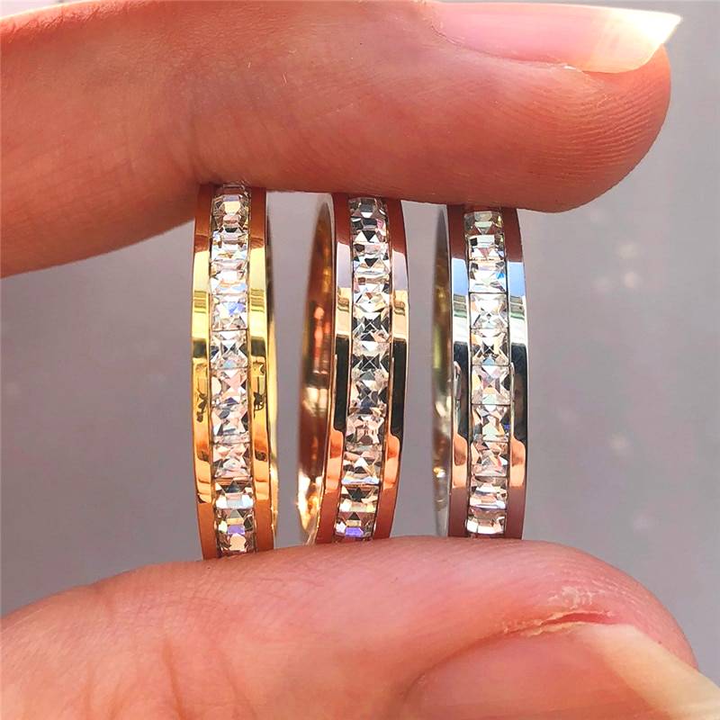 Fashion Crystal Stone Vintage Stainless Steel Women Rings